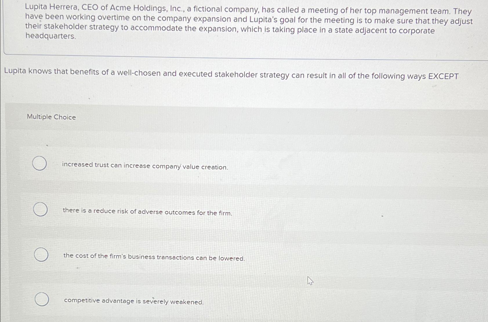 Solved Lupita Herrera, CEO of Acme Holdings, Inc., a | Chegg.com
