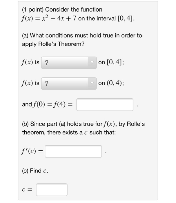 Solved (1 point) Consider the function f(x) = x2 - 4x + 7 on | Chegg.com