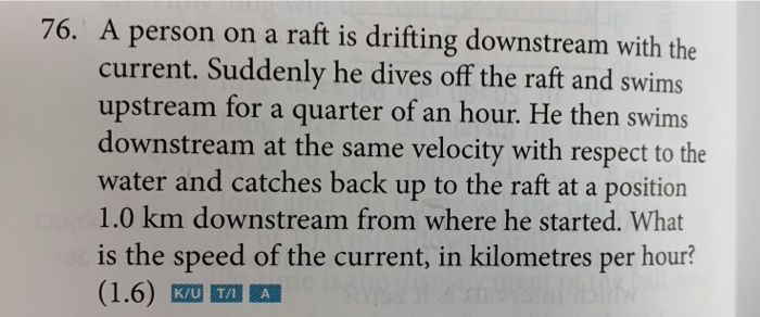 Solved 76. A person on a raft is drifting downstream with | Chegg.com