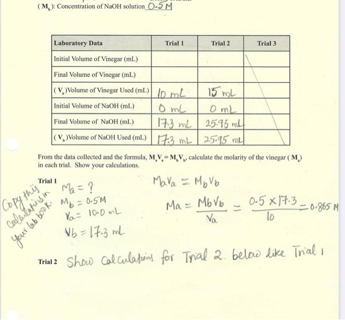 Solved (Mb) : Concentration of NaOH solution 0.5M From the | Chegg.com