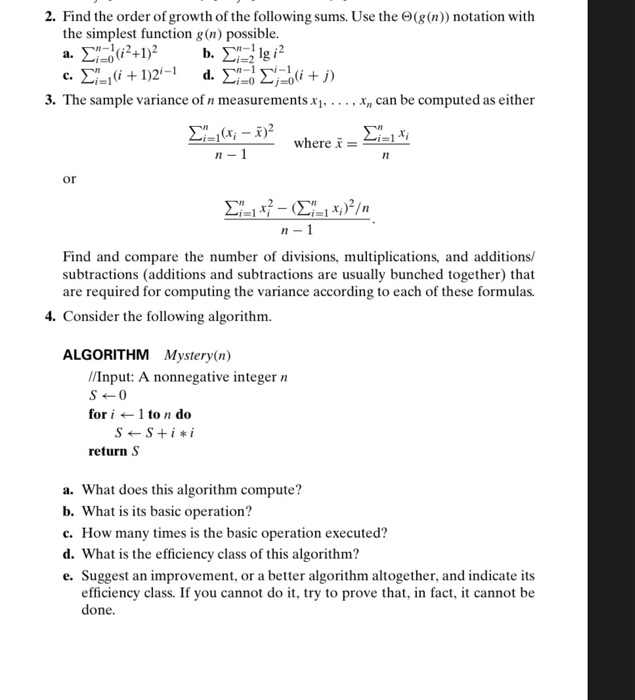Solved 2. Find the order of growth of the following sums. | Chegg.com