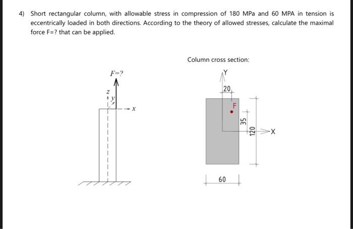 Solved 4) Short rectangular column, with allowable stress in | Chegg.com