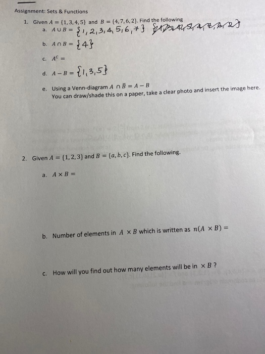 Solved Assignment: Sets & Functions 1. Given A = (1,3,4,5) | Chegg.com