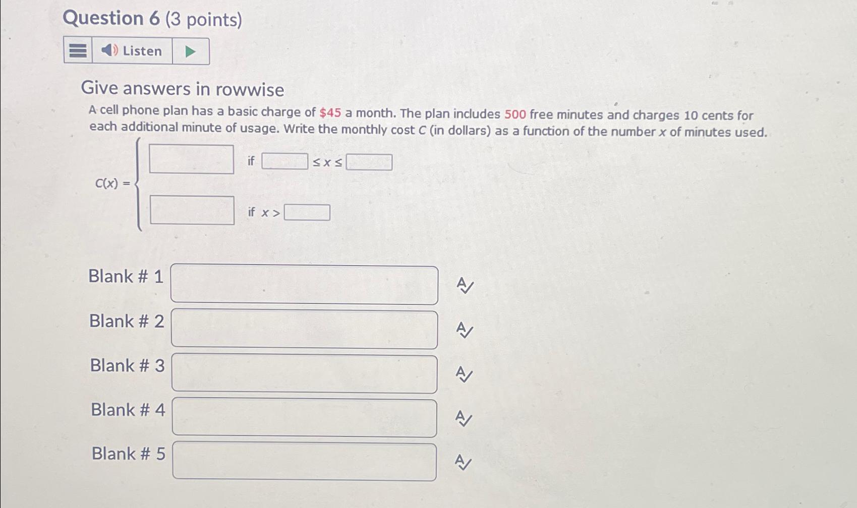Solved Question 6 (3 ﻿points)ListenGive answers in rowwiseA | Chegg.com