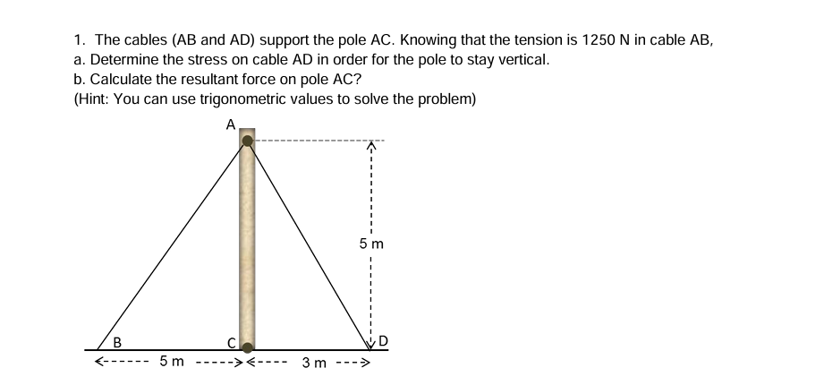 Solved The cables (AB and AD ) ﻿support the pole AC. | Chegg.com