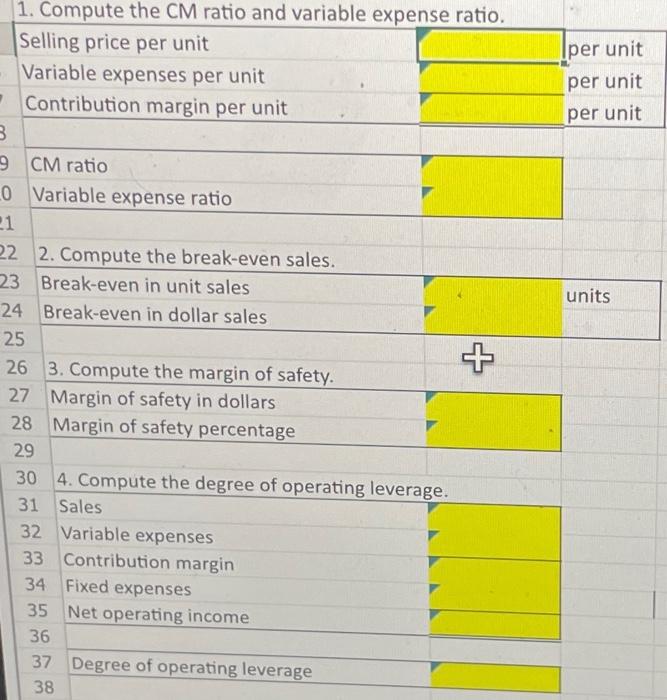 Solved 1. Compute the CM ratio and variable expense ratio. | Chegg.com