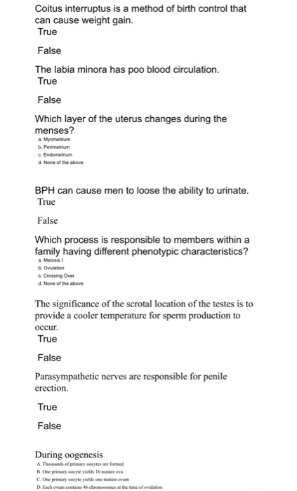 Solved Coitus interruptus is a method of birth control that | Chegg.com