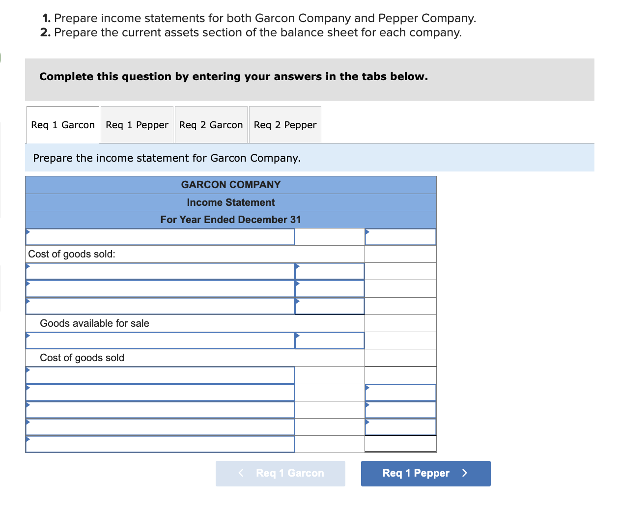 Solved Prepare income statements for both Garcon Company and | Chegg.com