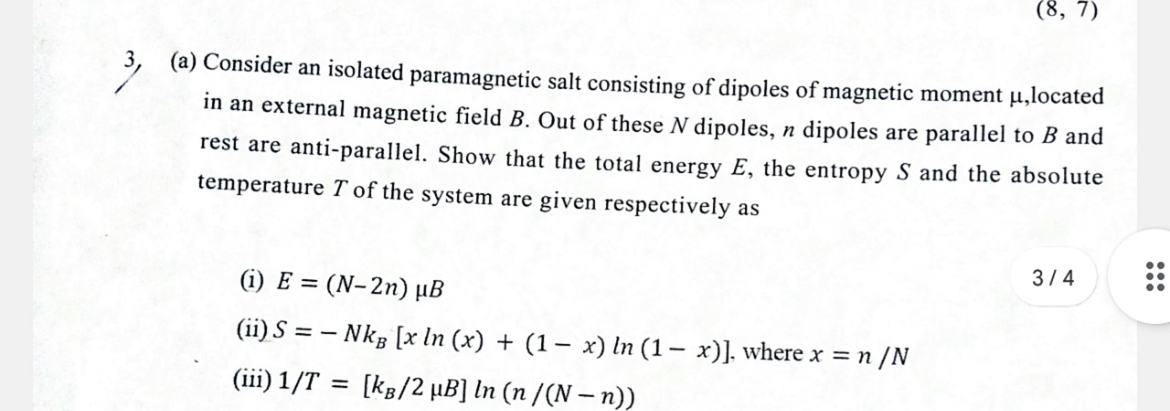 (a) ﻿Consider an isolated paramagnetic salt | Chegg.com