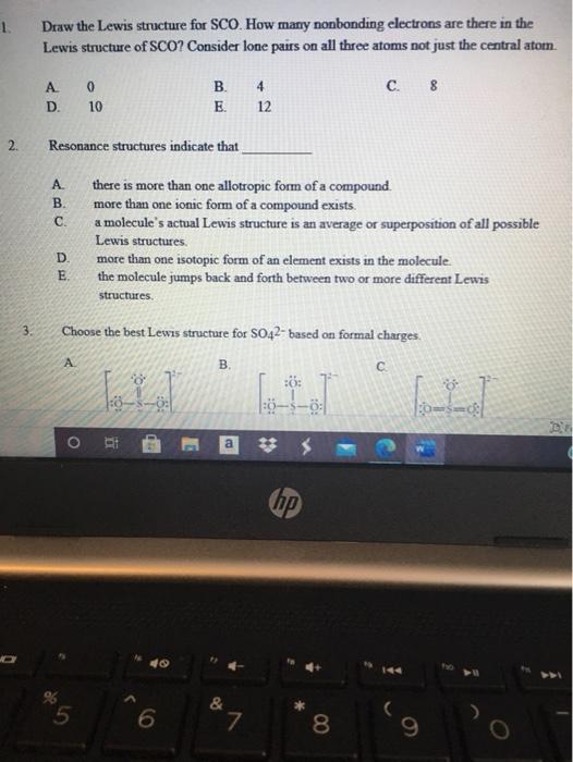 Solved 1. Draw the Lewis structure for SCO. How many | Chegg.com