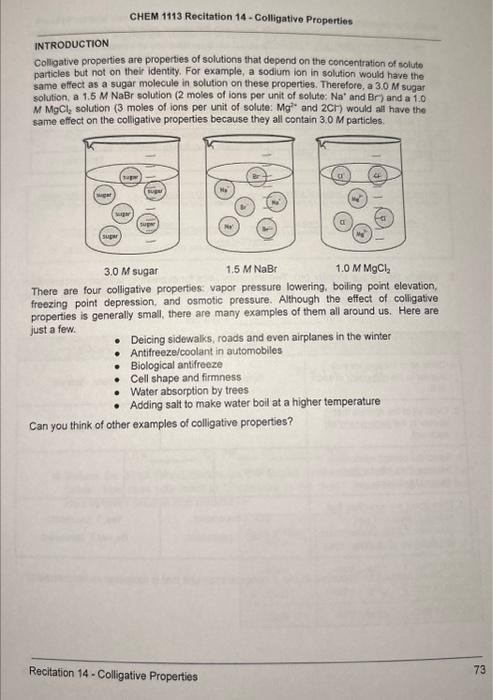 Solved INTRODUCTION Colligative properties are properties of | Chegg.com