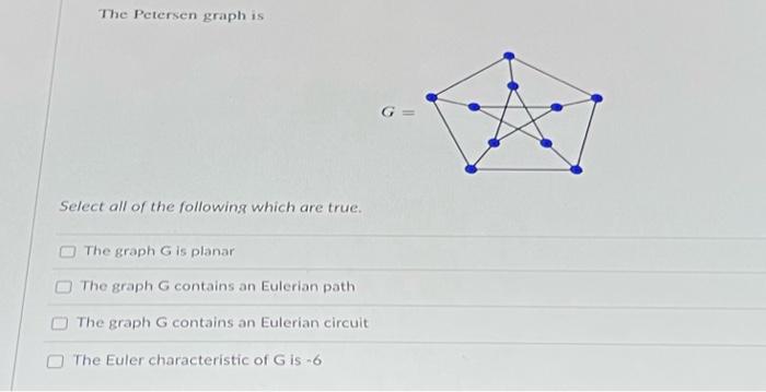 Solved The Petersen graph is Select all of the following | Chegg.com