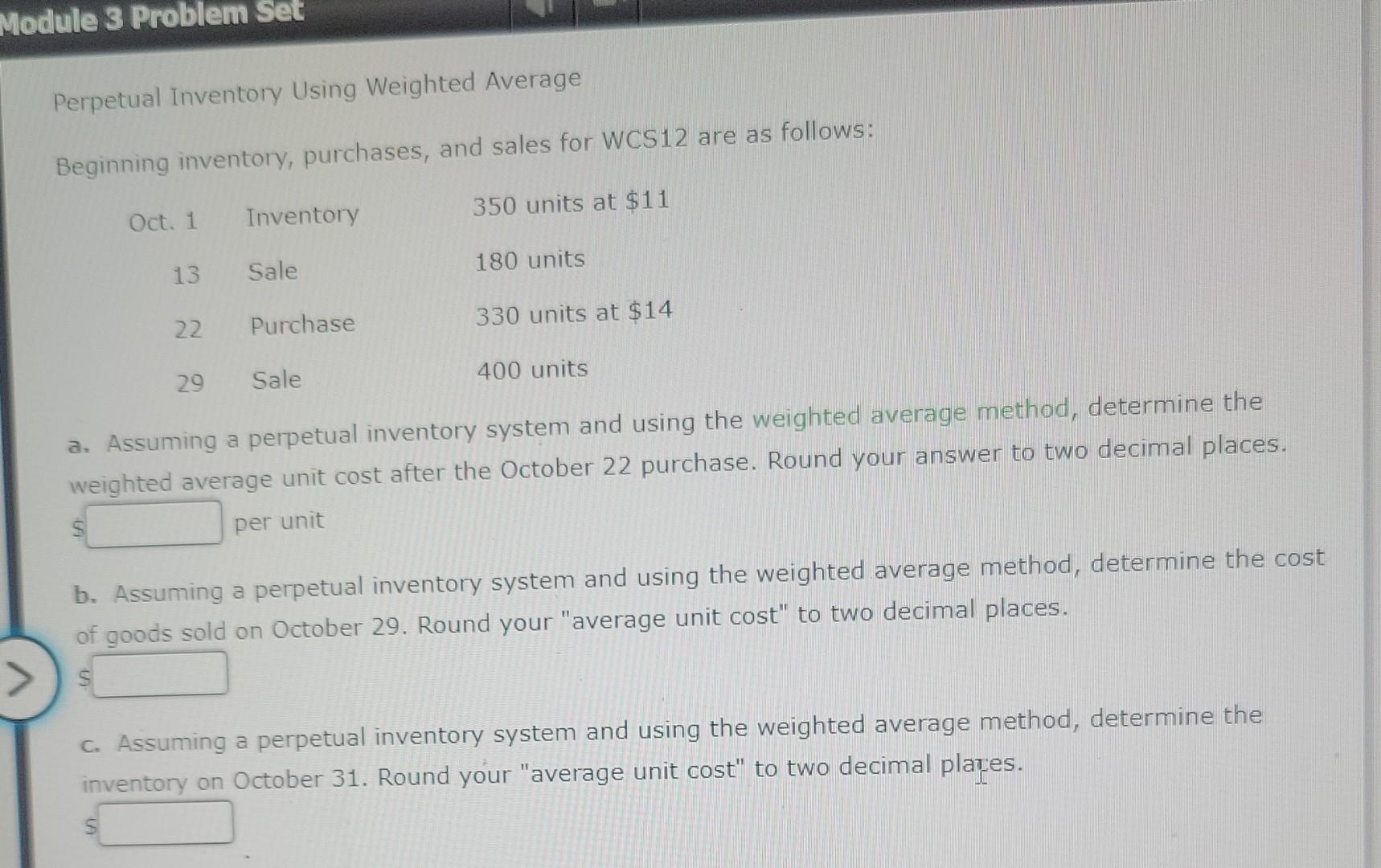 Solved Module 3 Problem Set Perpetual Inventory Using | Chegg.com