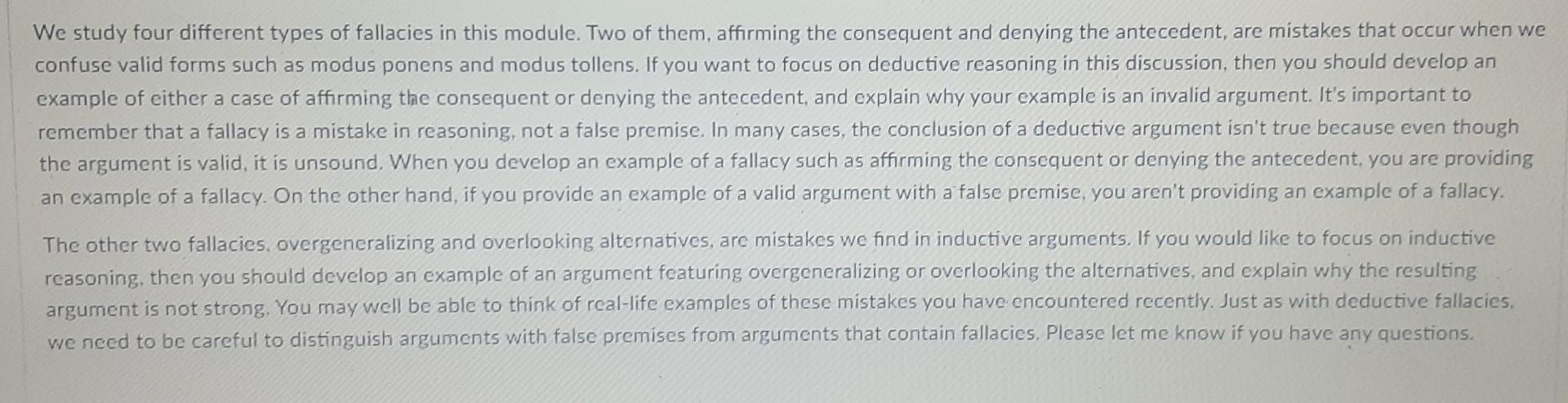 Solved We study four different types of fallacies in this | Chegg.com