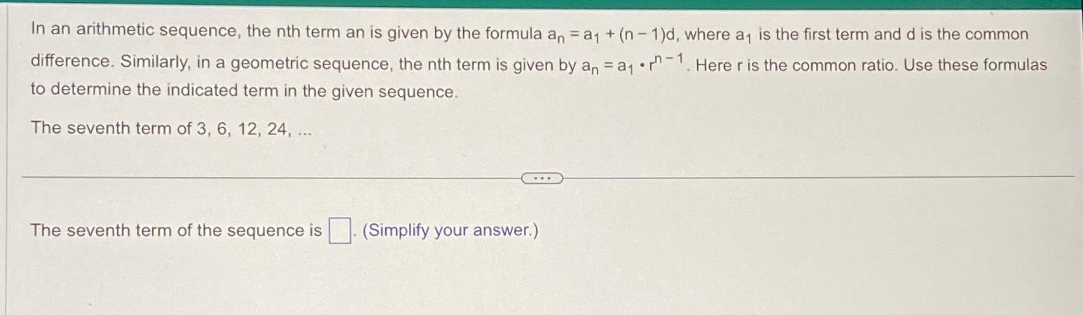 Solved In an arithmetic sequence, the nth term an is given | Chegg.com
