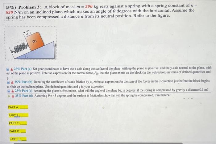 Solved (5\%) Problem 3: A block of mass m=290 kg rests | Chegg.com