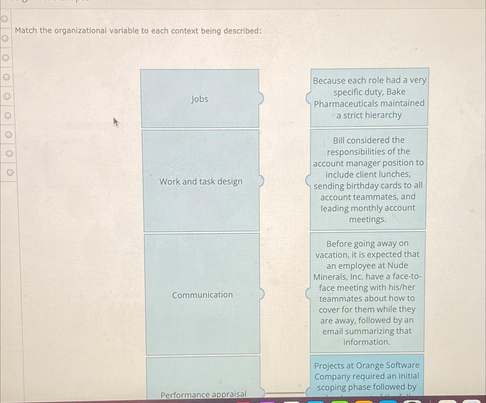 Solved Match the organizational variable to each context | Chegg.com