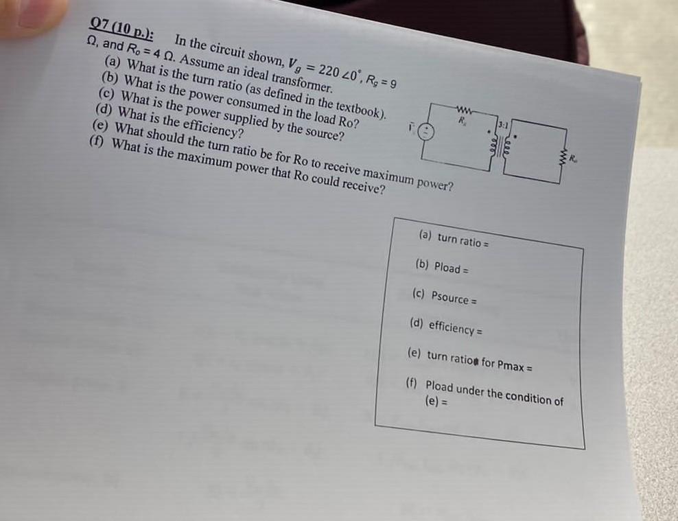 [Solved]: Q7(10 p.): In the circuit shown, ( V_{g