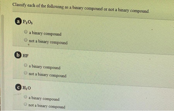 Solved Classify each of the following as a binary compound | Chegg.com