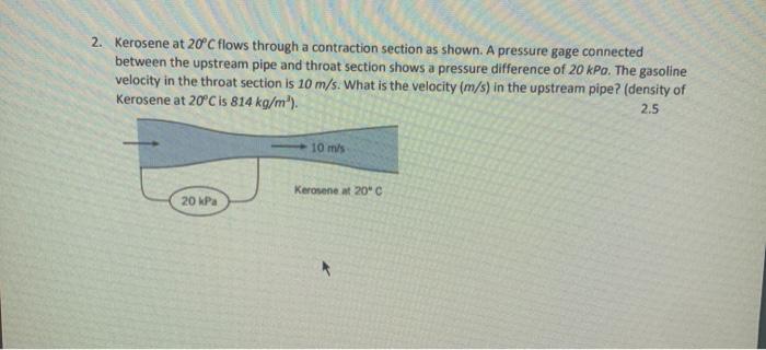Solved 2. Kerosene at 20°C flows through a contraction | Chegg.com
