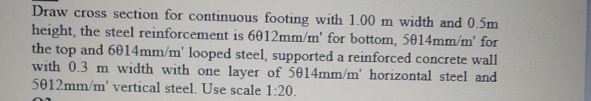Solved Draw cross section for continuous footing with 1.00 m | Chegg.com