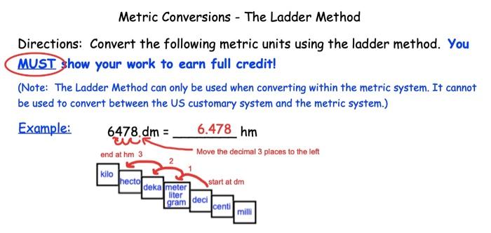 Solved Metric Conversions - The Ladder Method Directions: | Chegg.com