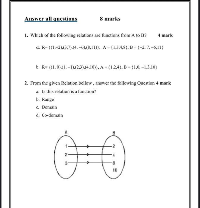 Solved 1. Which of the following relations are functions | Chegg.com