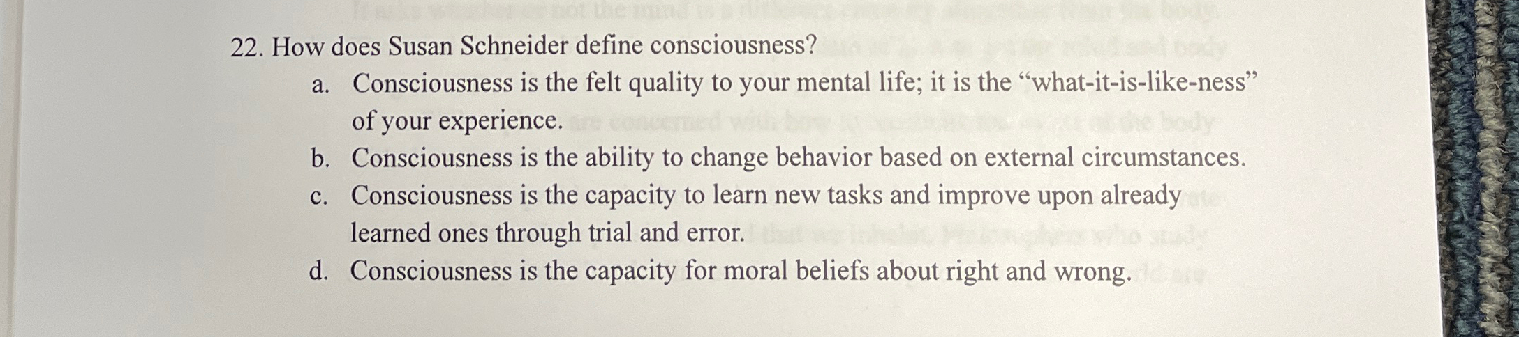 Solved How does Susan Schneider define consciousness?a. | Chegg.com