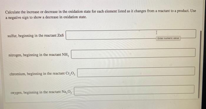 Solved Calculate the increase or decrease in the oxidation | Chegg.com