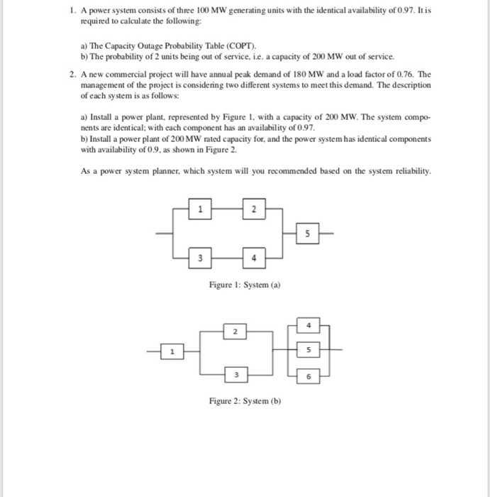 1. A power system consists of three 100 MW generating | Chegg.com
