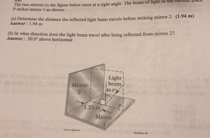 Solved 24/ The two mirrors in the figure below meet at a P | Chegg.com