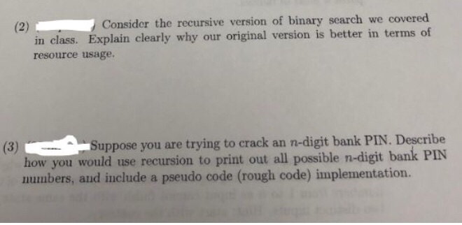 Solved (2) Consider the recursive version of binary search | Chegg.com