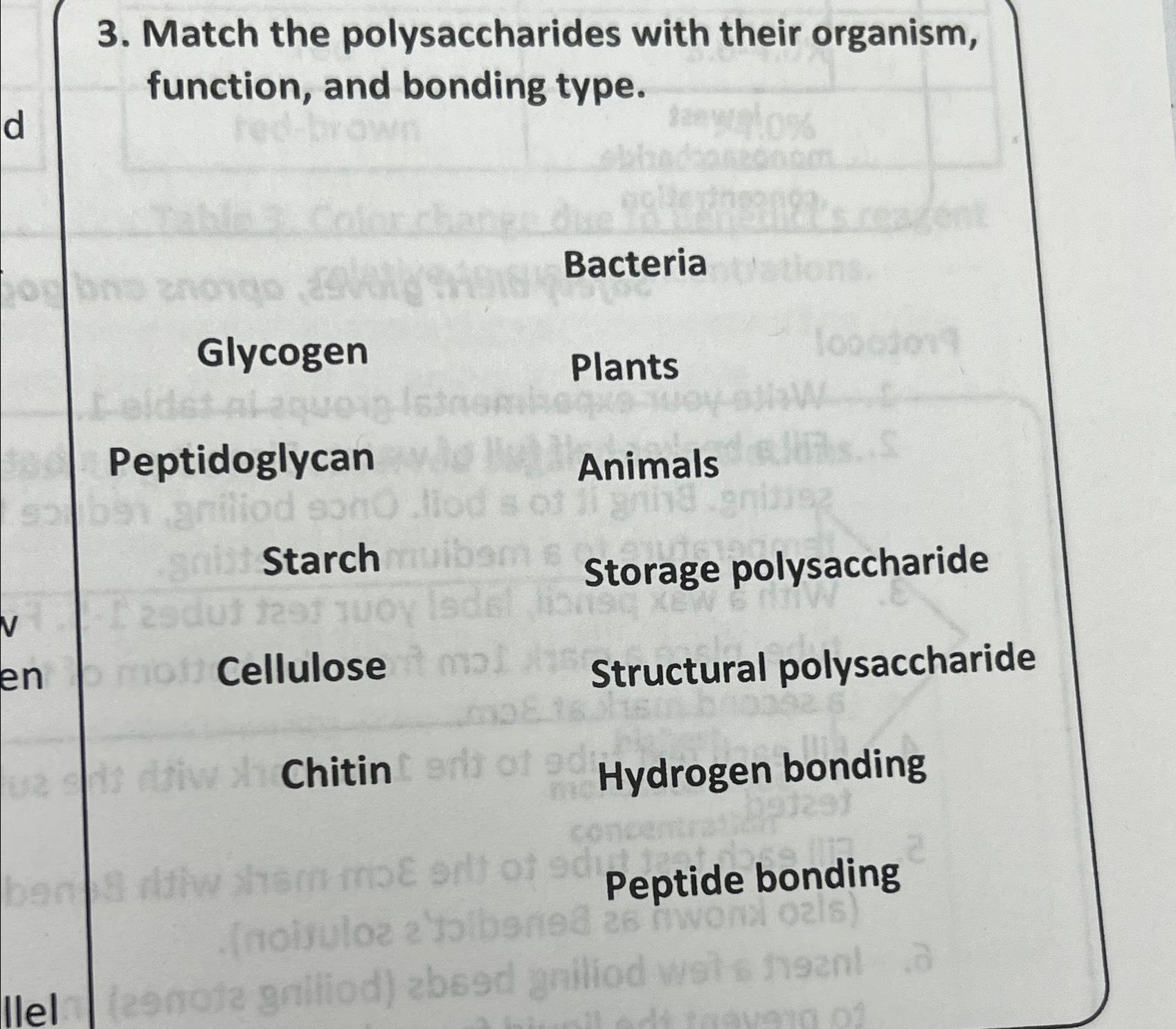 Solved Match the polysaccharides with their organism, | Chegg.com