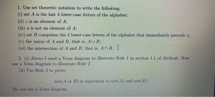 Solved 1. Use set theoretic notation to write the following: | Chegg.com