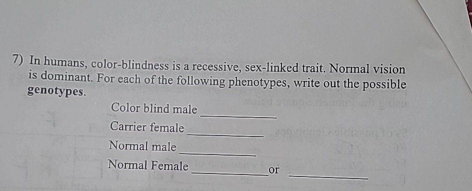 Solved In humans, color-blindness is a recessive, sex-linked | Chegg.com