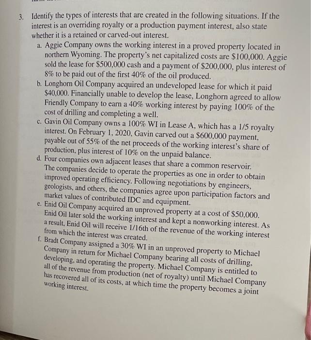 3. Identify the types of interests that are created | Chegg.com