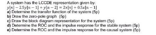 Solved A system has the LCCDE representation given by: y[n] | Chegg.com