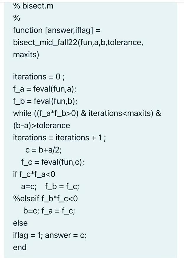 The following is MATLAB function is written in order | Chegg.com