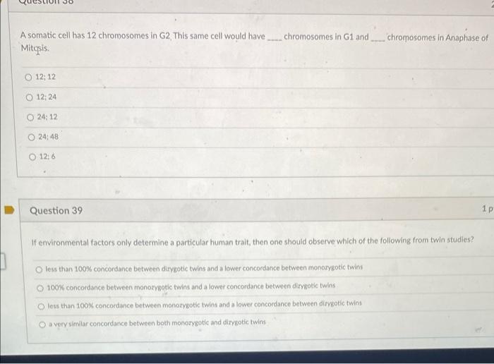 Solved A somatic cell has 12 chromosomes in G2 This same | Chegg.com