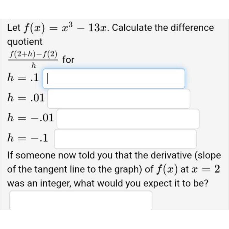 Solved Let f(x)=x3-13x. ﻿Calculate the difference | Chegg.com