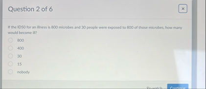 Solved Question 2 ﻿of 6If the IDS0 ﻿for an illhess is 800 | Chegg.com