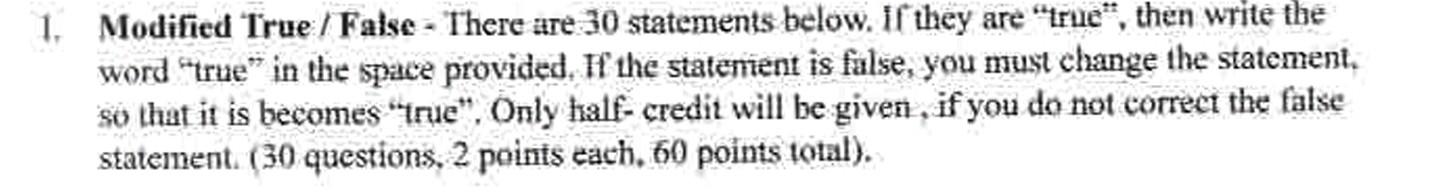 Solved Modified True/ False - There are 30 statements below. | Chegg.com