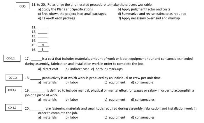 Solved 1. is concerned with knowing the probable total cost | Chegg.com