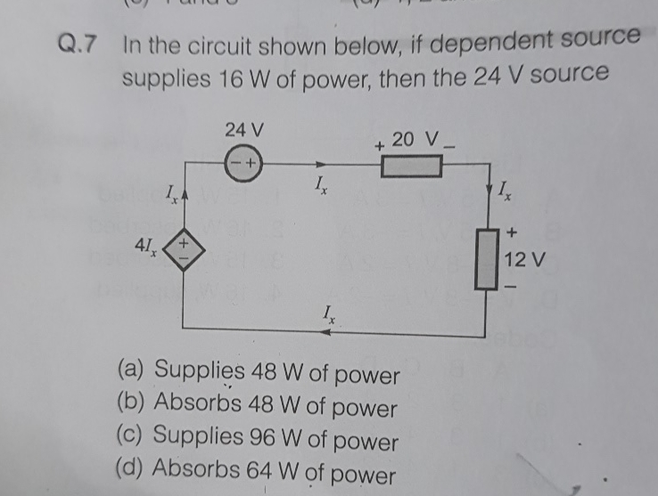 Solved Q. 7 ﻿In the circuit shown below, if dependent source | Chegg.com