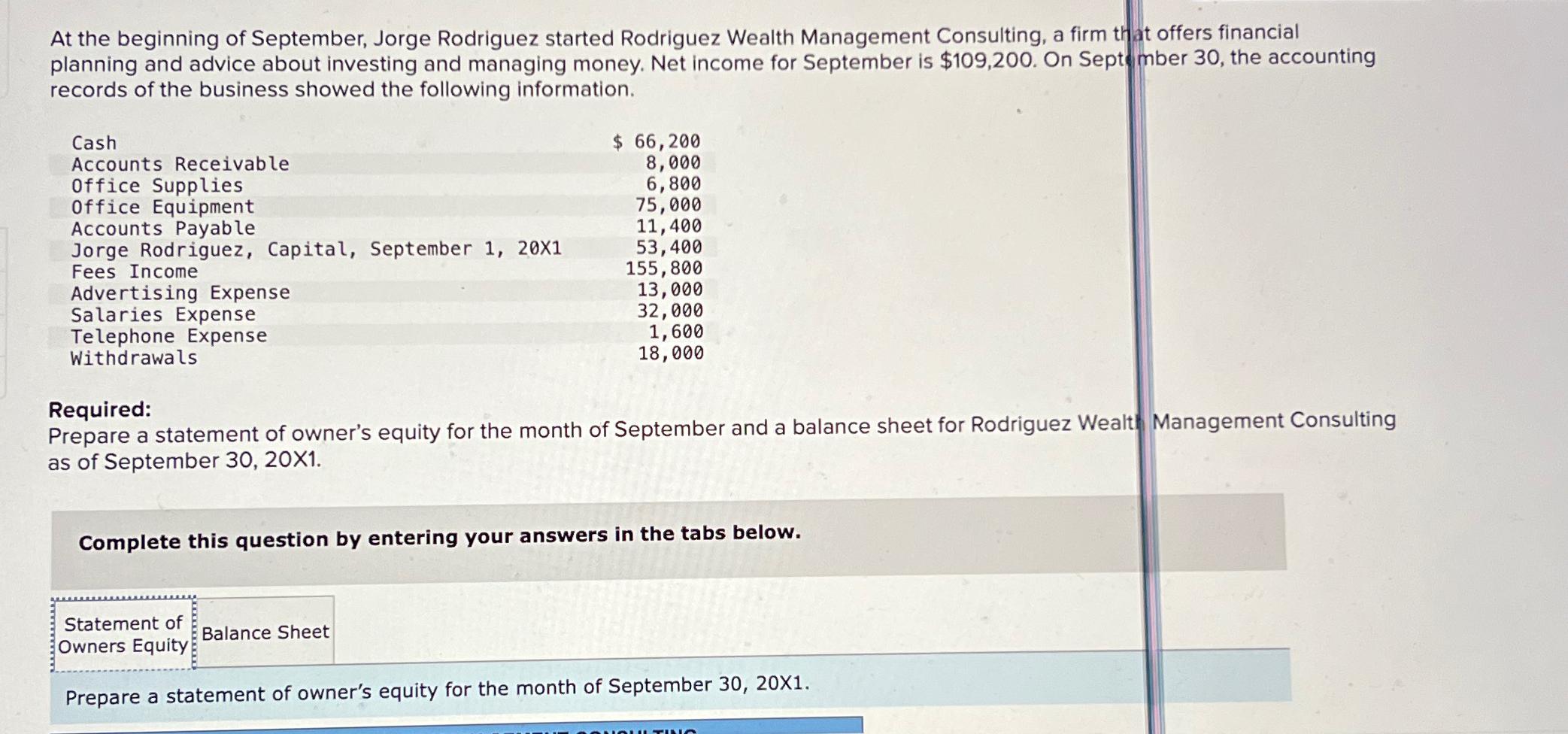 Solved At the beginning of September, Jorge Rodriguez | Chegg.com