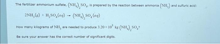 Solved The fertilizer ammonium sulfate, (NH4)2SO4, is | Chegg.com