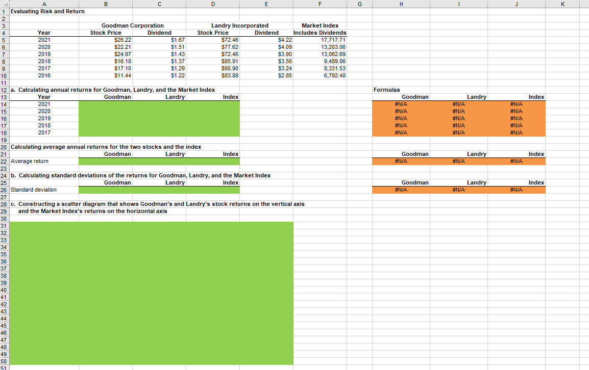 Evaluating Risk and Return. Can you solve this excel | Chegg.com