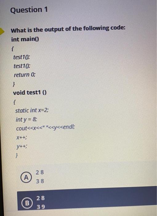 Solved Question 1 What is the output of the following code: | Chegg.com