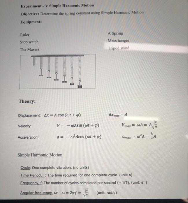 Solved Experiment -3: Simple Harmonic Motion Objective: | Chegg.com