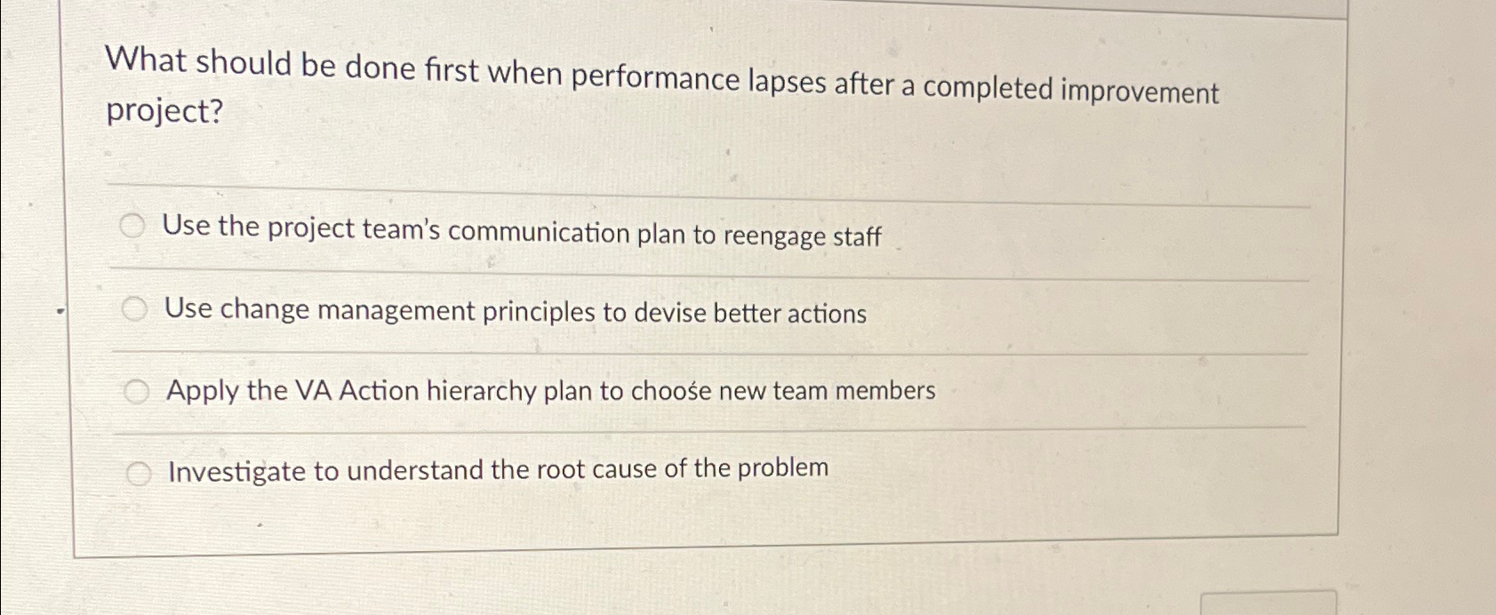 Solved What should be done first when performance lapses | Chegg.com